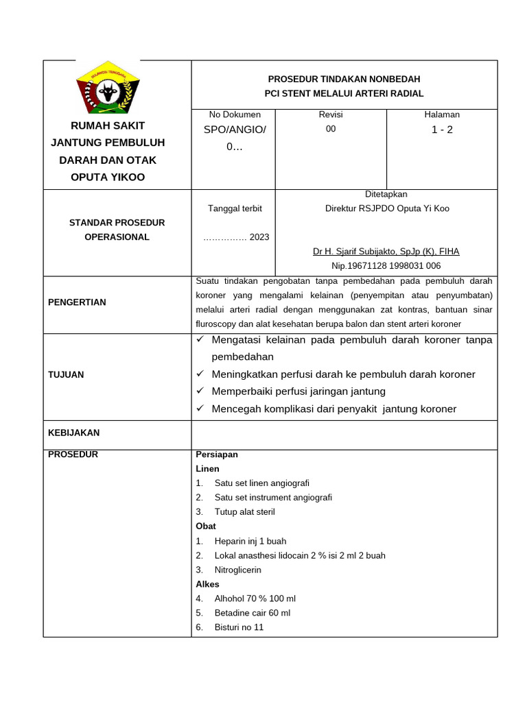 Prosedur PCI Stent Arteri Radial | PDF