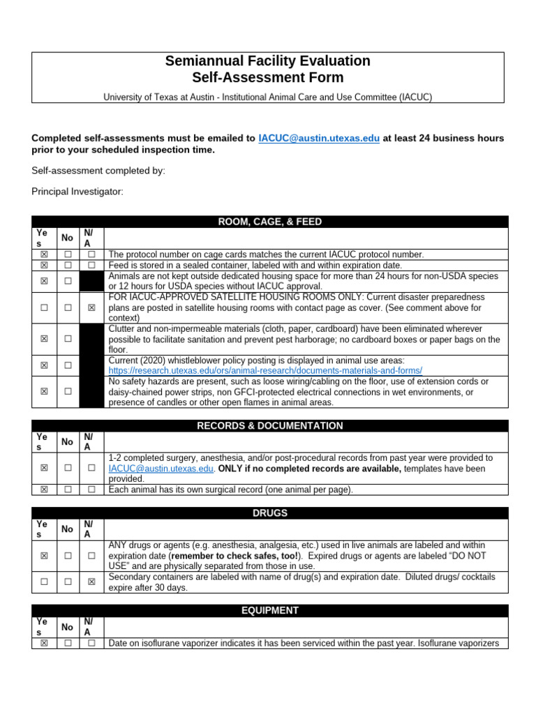 2021-IACUC Semiannual Facility Evaluation Self-Assessment Form | PDF