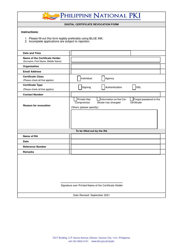 PNPKI Certificate Revocation Form | PDF