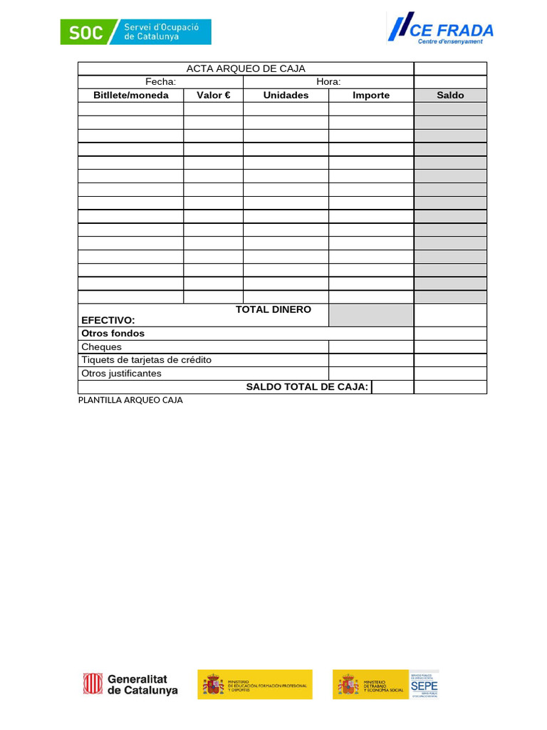 Acta Arqueo de Caja | PDF