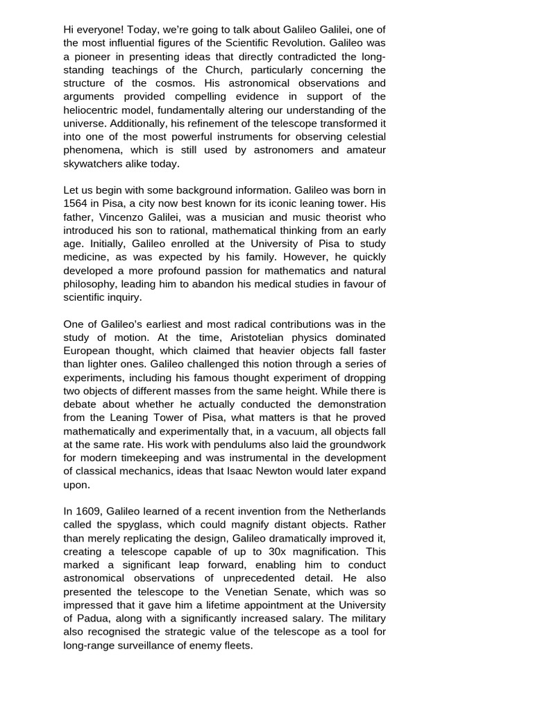 2025 G9 SEM II Term 3 History Presentation - Galileo Galilei - Script | PDF | Galileo Galilei ...
