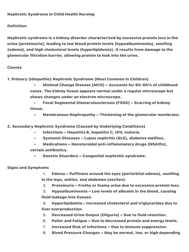 Nephrotic Syndrome in Child Health Nursing | PDF | Edema | Diseases And ...