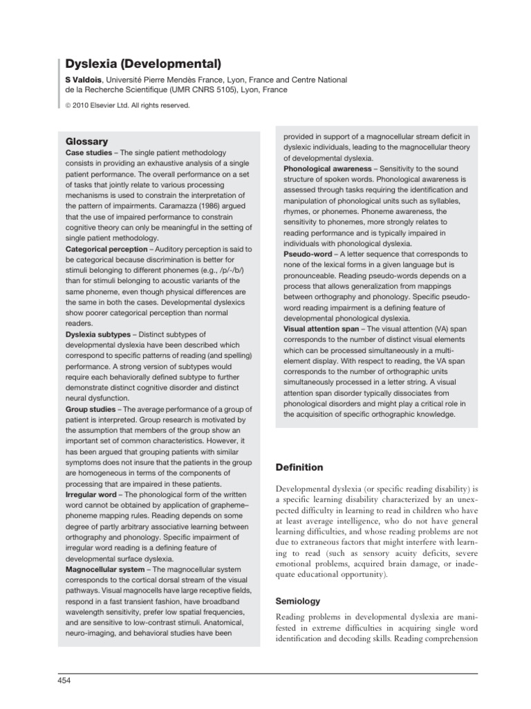 Dyslexia (Developmental) : Glossary | PDF | Dyslexia | Cognition