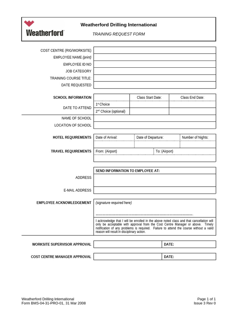 Weatherford Training Request Form | PDF