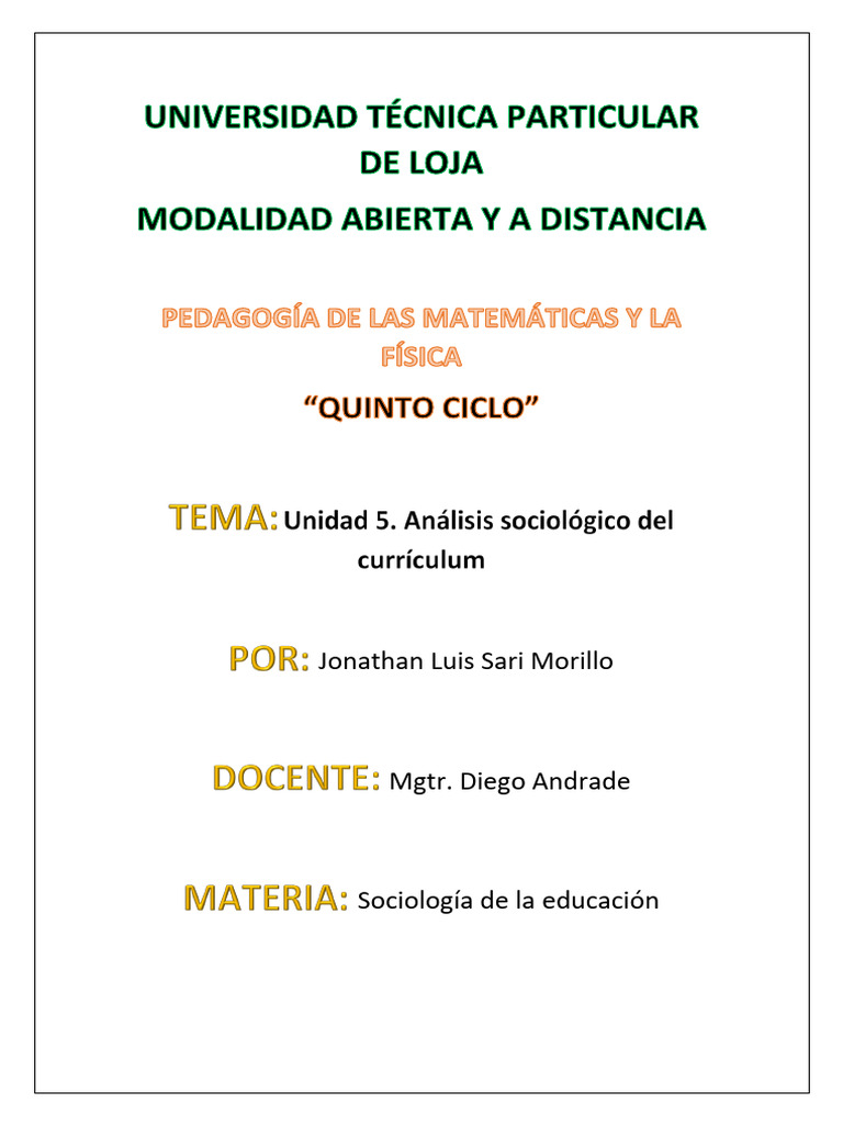 FORO- SOCIOLOGIA DE LA EDUCACIÓN 2B-JONATHAN SARI | PDF | Plan de ...