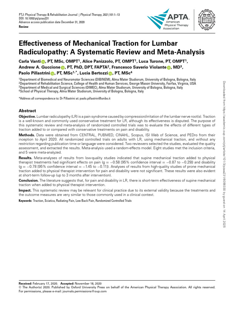 Mechanical Traction for Lumbar Radiculopathy | PDF | Randomized ...