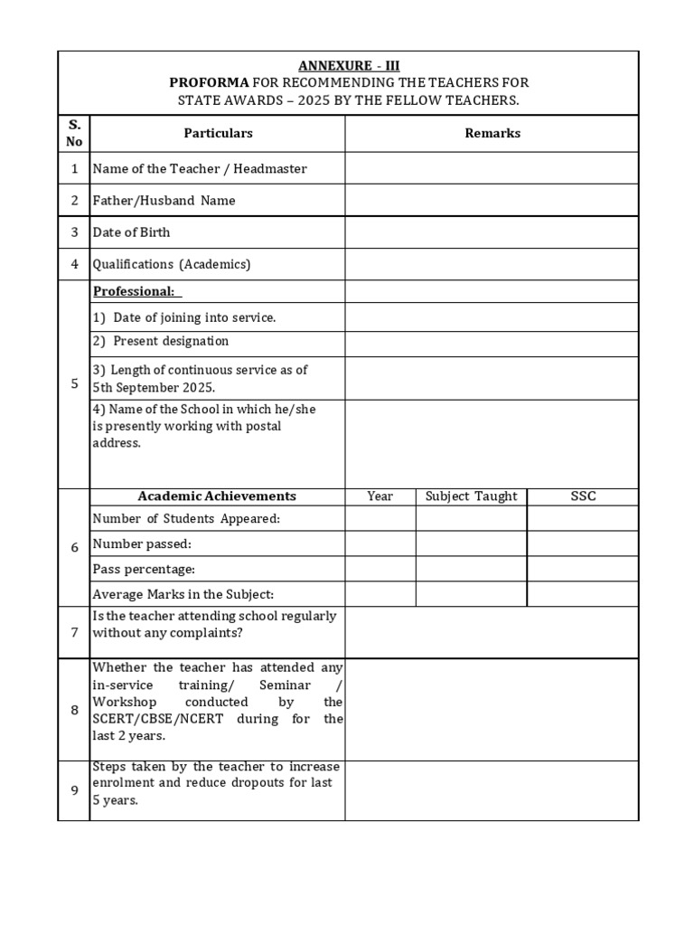 Annexure - III - Nominations by The Fellow Teachers | PDF | Mentorship | Teachers