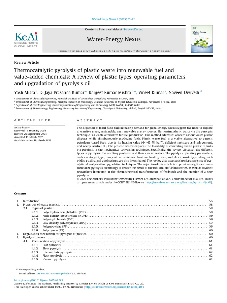 7 Thermocatalytic Pyrolysis of Plastic Waste Into Renewable Fuel and ...