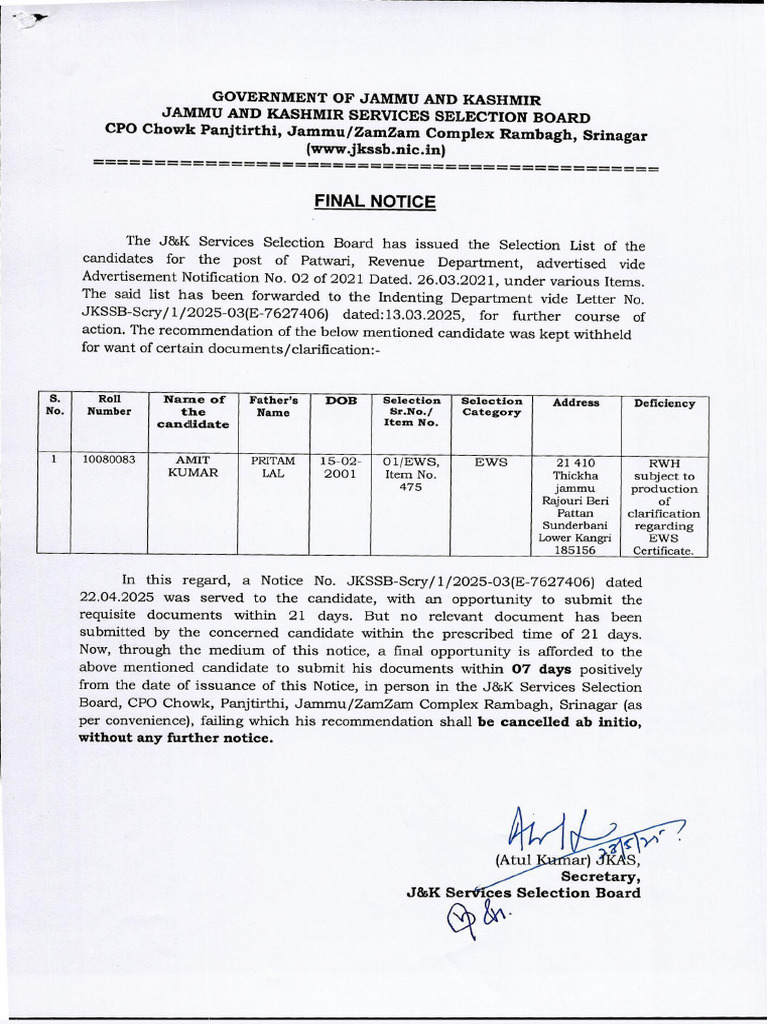 Final Notice 23052025 | PDF