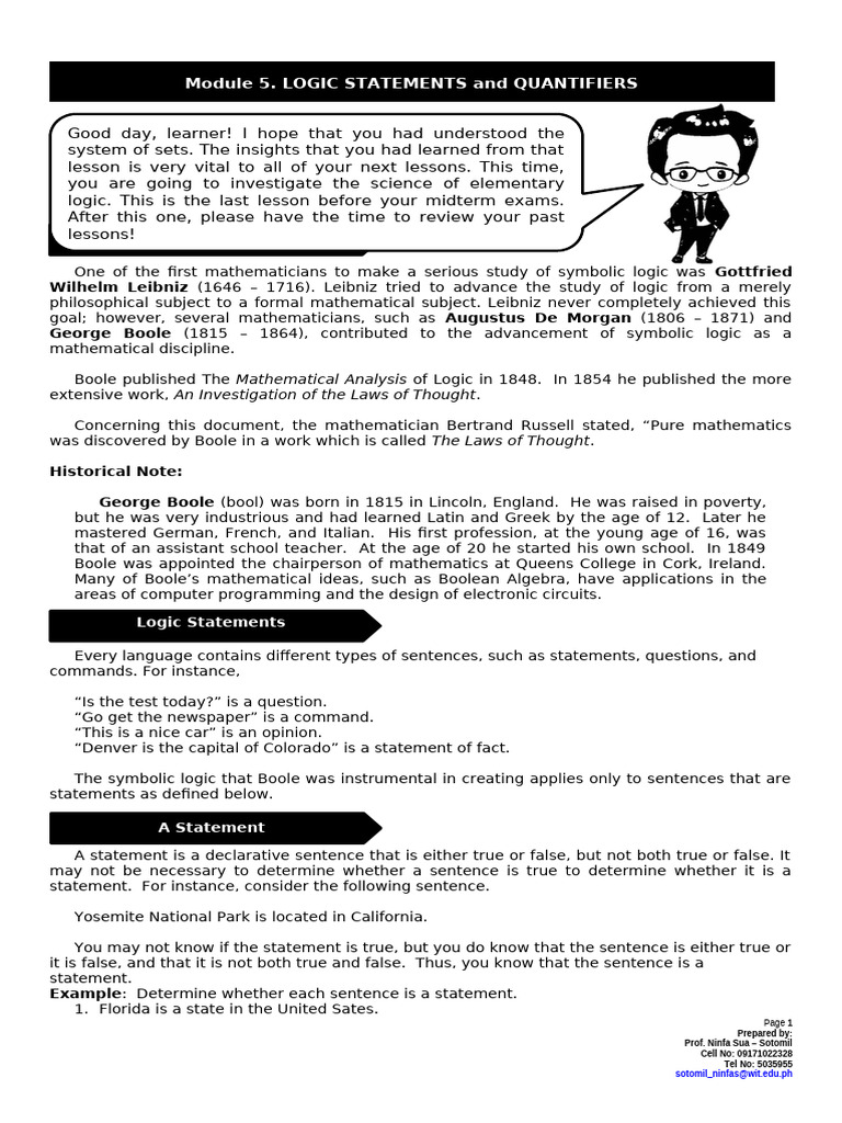 Module 5 Logic Statements and Quantifiers | PDF | Mathematical Logic | If And Only If
