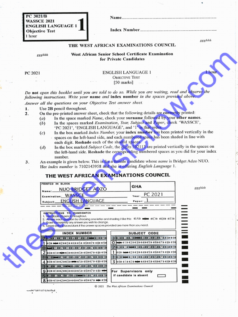 WASSCE English Language Past Questions 2021 | PDF
