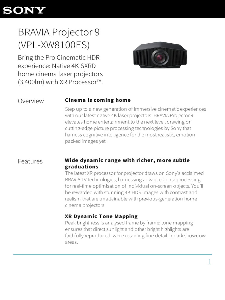 Sony VPL-XW8100ES Projector Overview | PDF | Display Technology | Film ...
