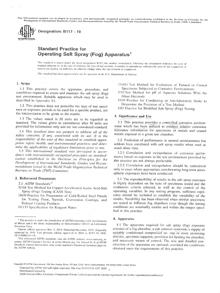 Astm B117-19 | PDF