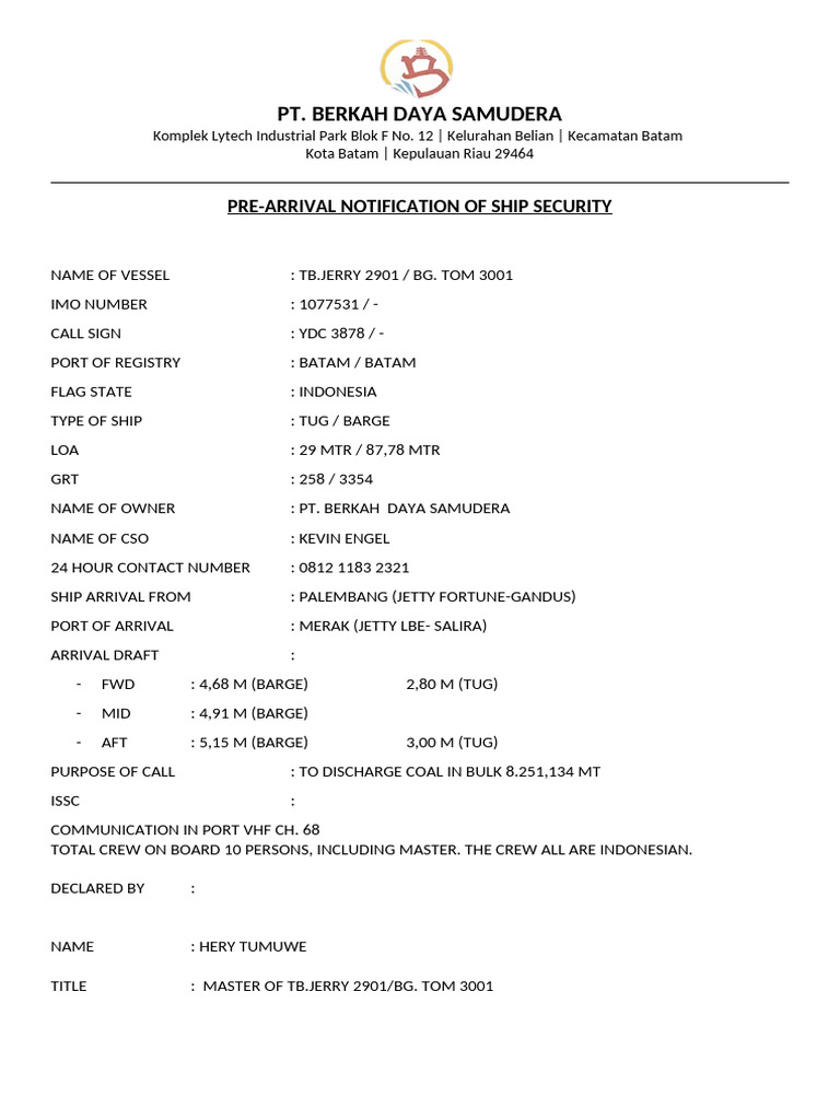 Pre Arrival Ship Security | PDF