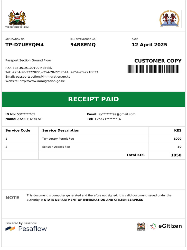 TP D7ueyqm4 Immigration Receipt | PDF | International Law | Government ...