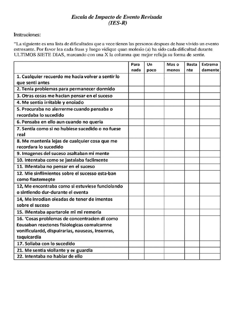 Escala de Impacto de Evento Revisada (IES-R) | PDF