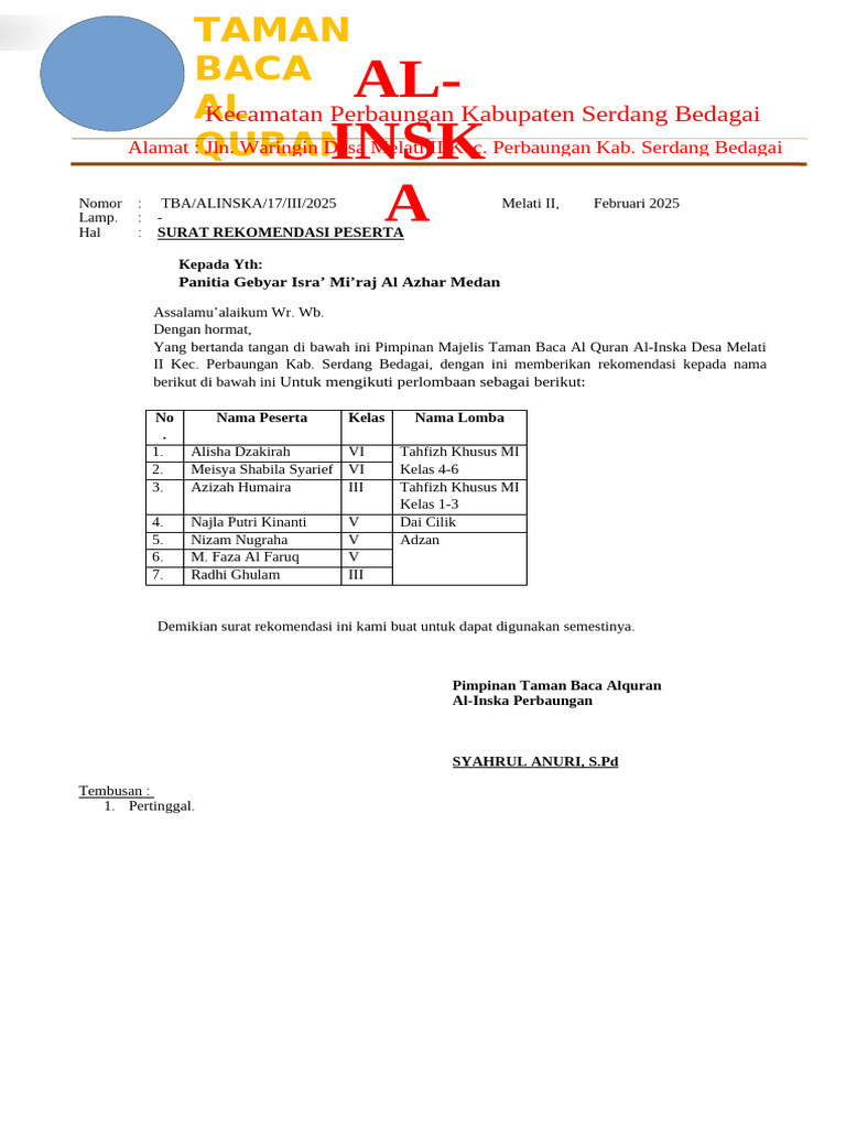 Surat Rekomendasi Tba | PDF