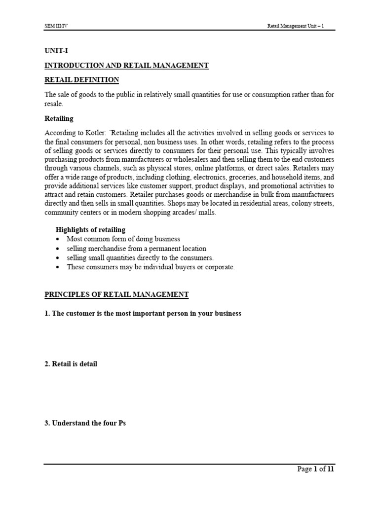 Retail Management Overview and Principles | PDF | Retail | Point Of Sale