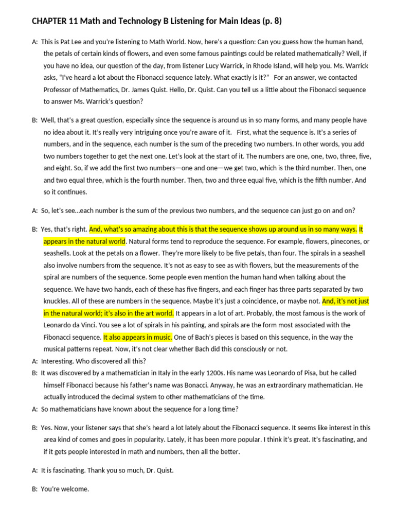 CHAPTER 11 Math and Technology B Listening for Main Ideas | PDF