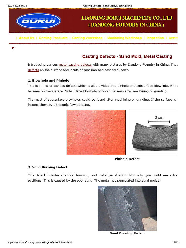 Sand Casting Defects Explained | PDF | Foundry | Casting
