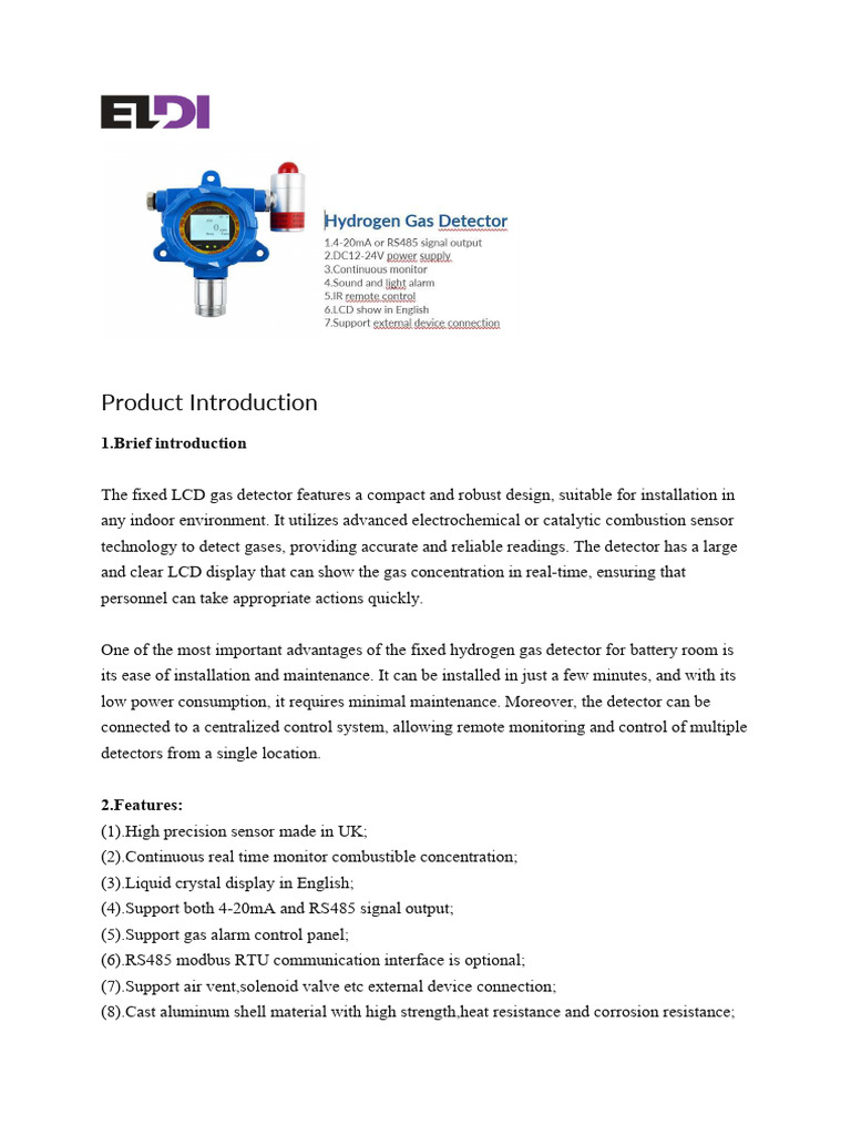 HFT H2 LCD Hydrogen Industrial Gasdetector | PDF