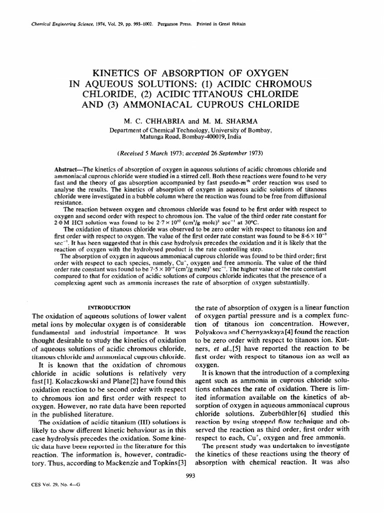 Kinetics of Absorption of Oxygen | PDF | Ammonia | Chemical Kinetics