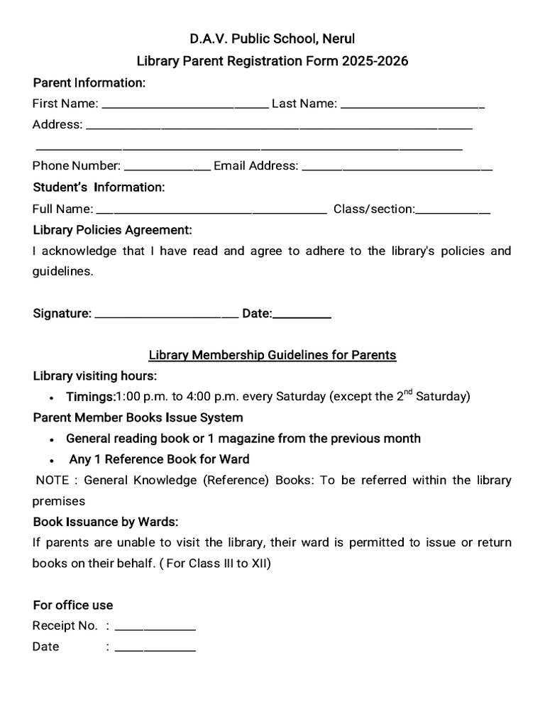 Library Parent Registration Form | PDF
