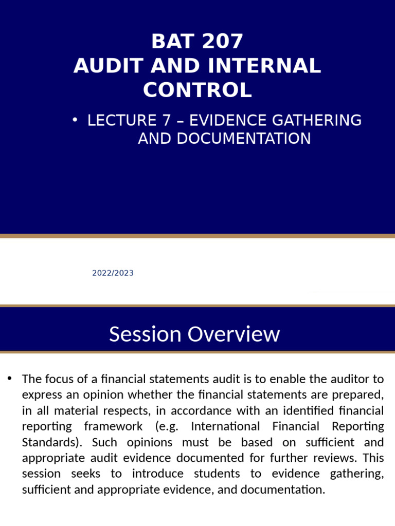 Lecture 7 - Evidence Gathering and Documentation | PDF | Audit | Risk