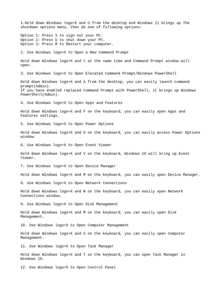 Windows + X Shortcut Guide | PDF