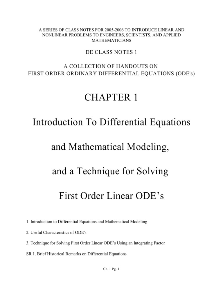 Ch-1 Int to Odes and 1st Ord Lin ODEs (1) | PDF | Ordinary Differential Equation | Equations