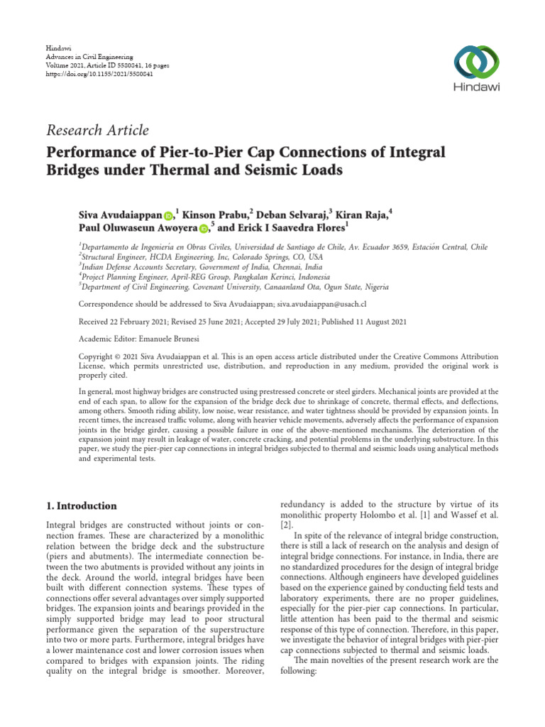 Performance of Pier-To-Pier Cap Connections of Int | PDF | Young's ...