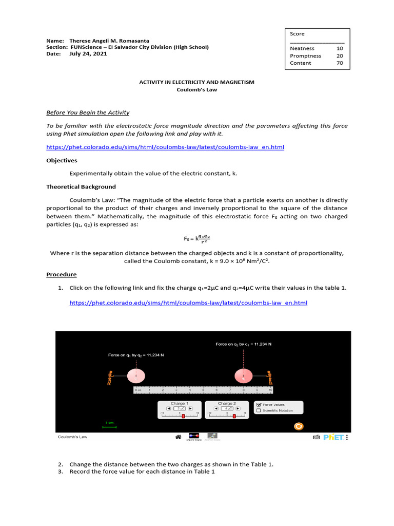 Coulomb's Law Experiment Guide | PDF | Force | Physical Quantities