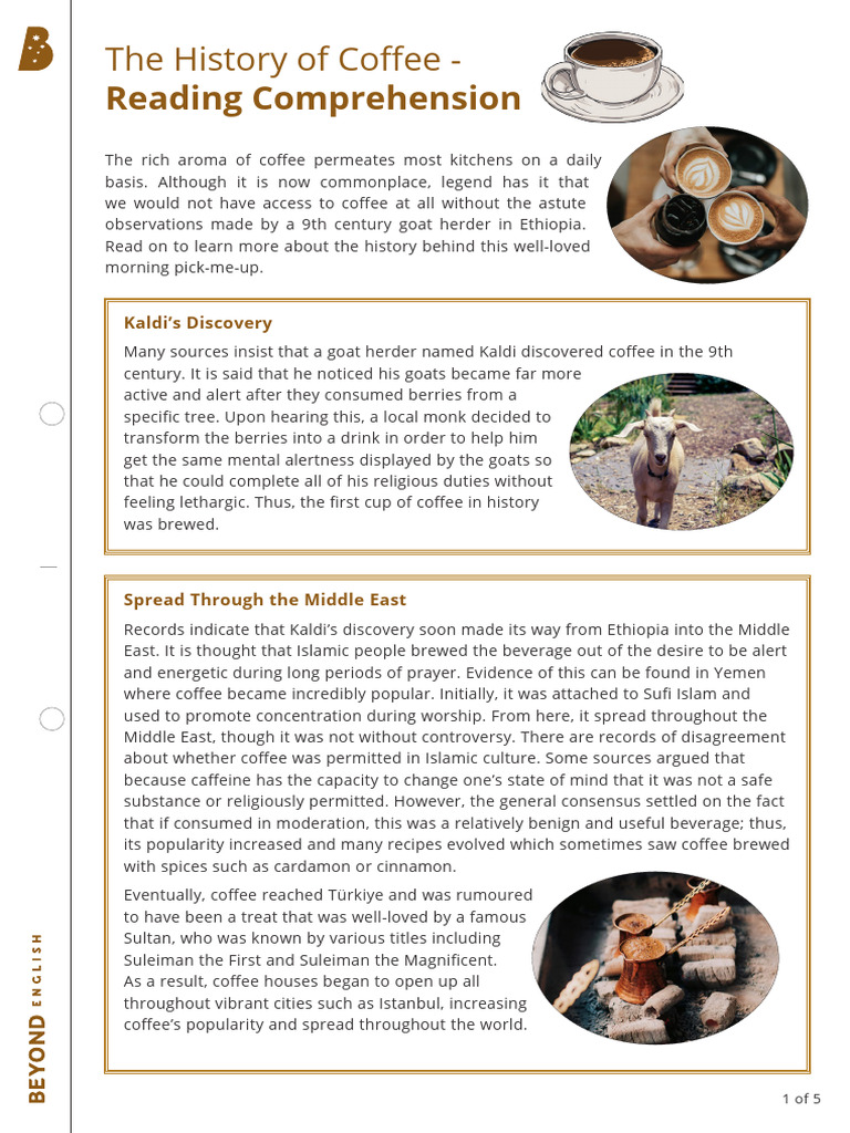 The History of Coffee - Reading Comprehension | PDF | Coffee | Drink