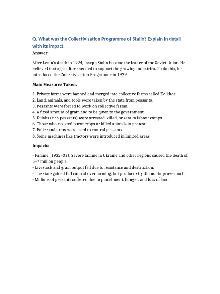 Stalin's Collectivisation Programme Explained | PDF