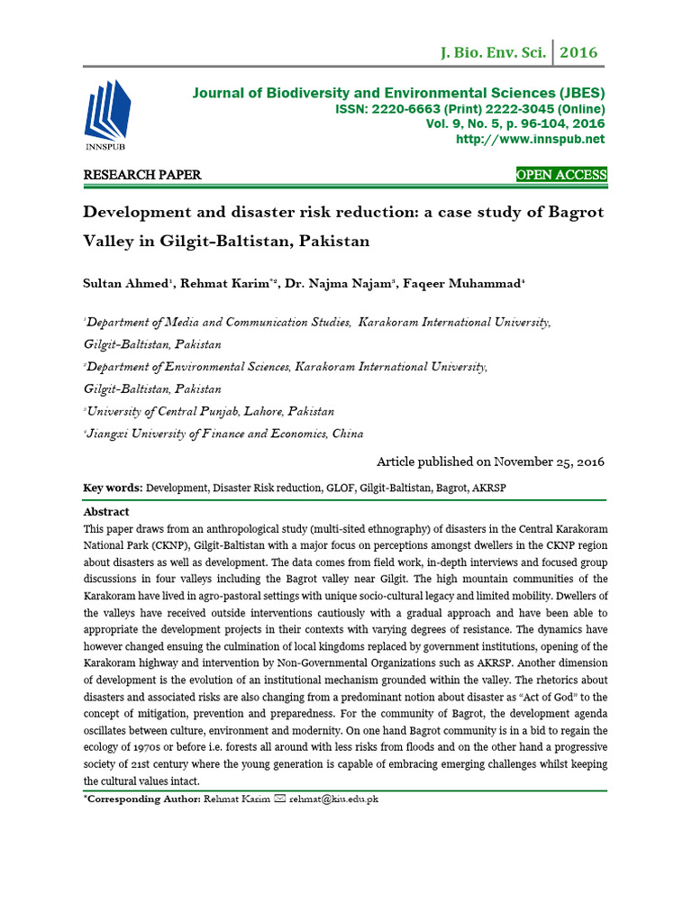 Development and Disaster Risk Reduction: A Case Study of Bagrot Valley in Gilgit-Baltistan ...