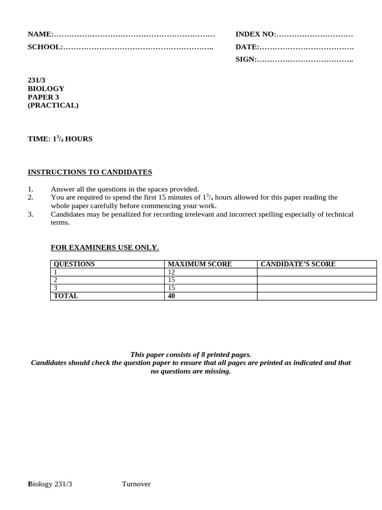 Biology Practical Exam 35 Questions | PDF