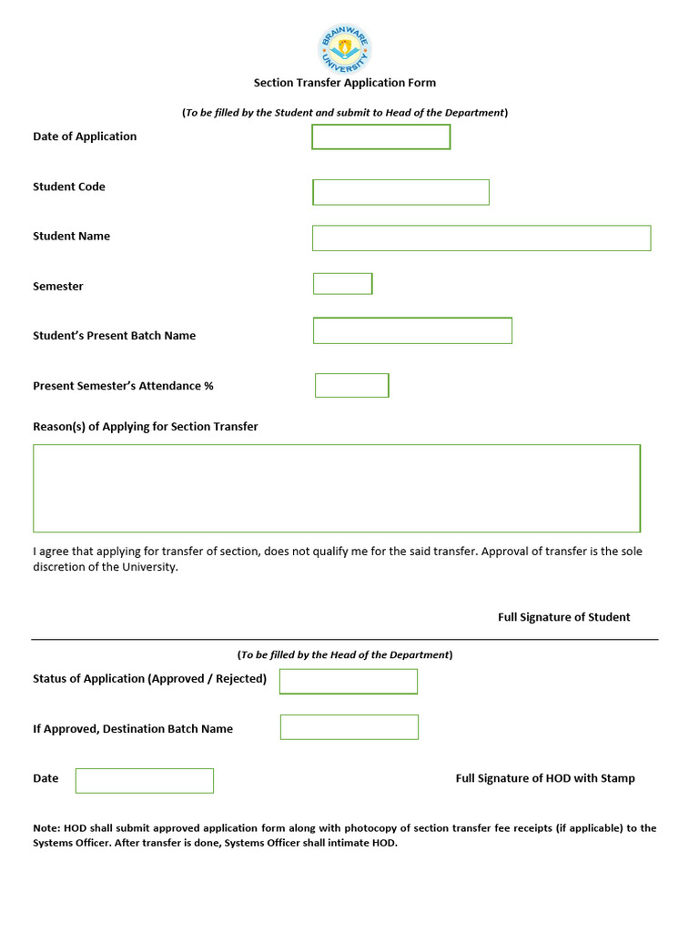 Section Transfer Application Form | PDF