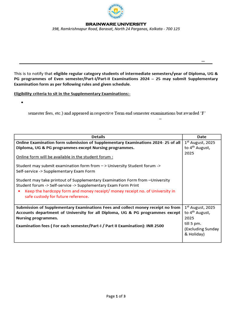 Supplementary Exam Form Notice 2025 | PDF | Banks | Payments
