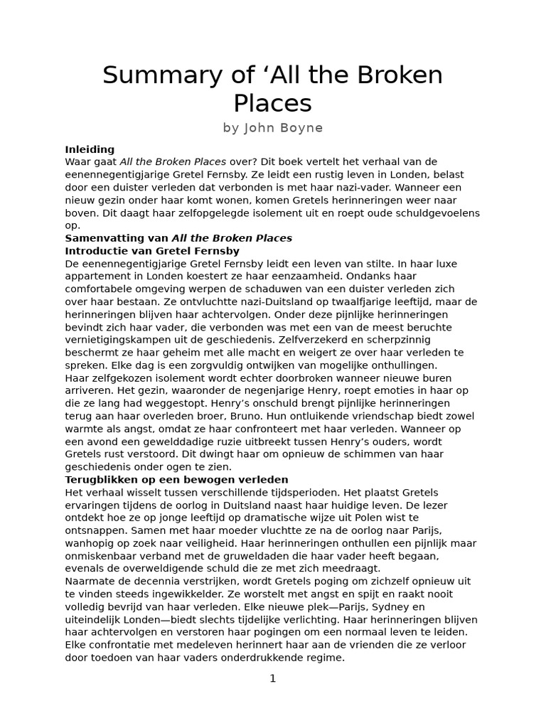 Summary of All The Broken Places by John Boyne | PDF