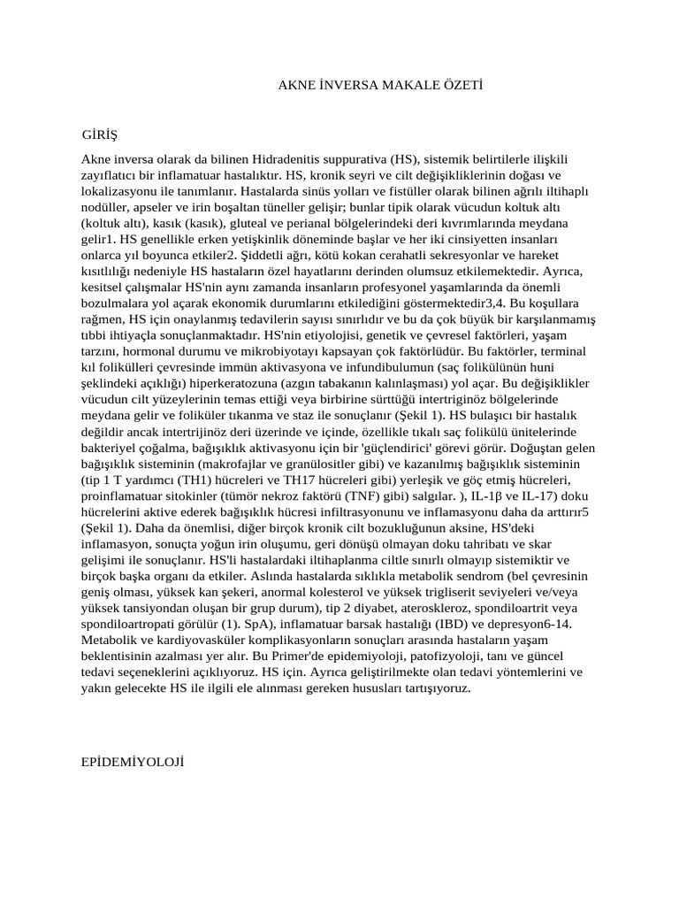 Akne Inversa Olarak Da Bilinen Hidradenitis Suppurativa (HS) ÖZET | PDF