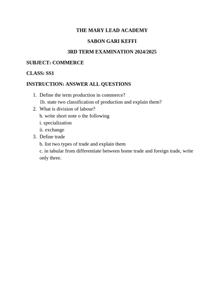 The MARY LEAD ACADEMY Commerce and Humanity | PDF