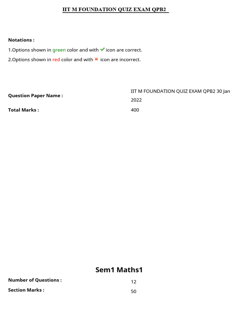 Iit M Foundation Quiz Exam Qpb2 | PDF | Multiple Choice | Numbers