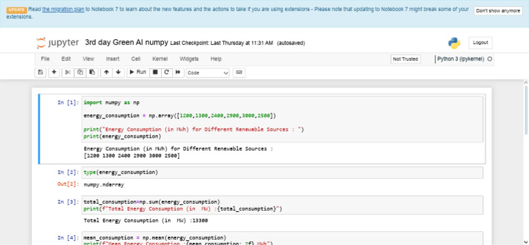 3rd Day Green AI Numpy - Jupyter Notebook | PDF
