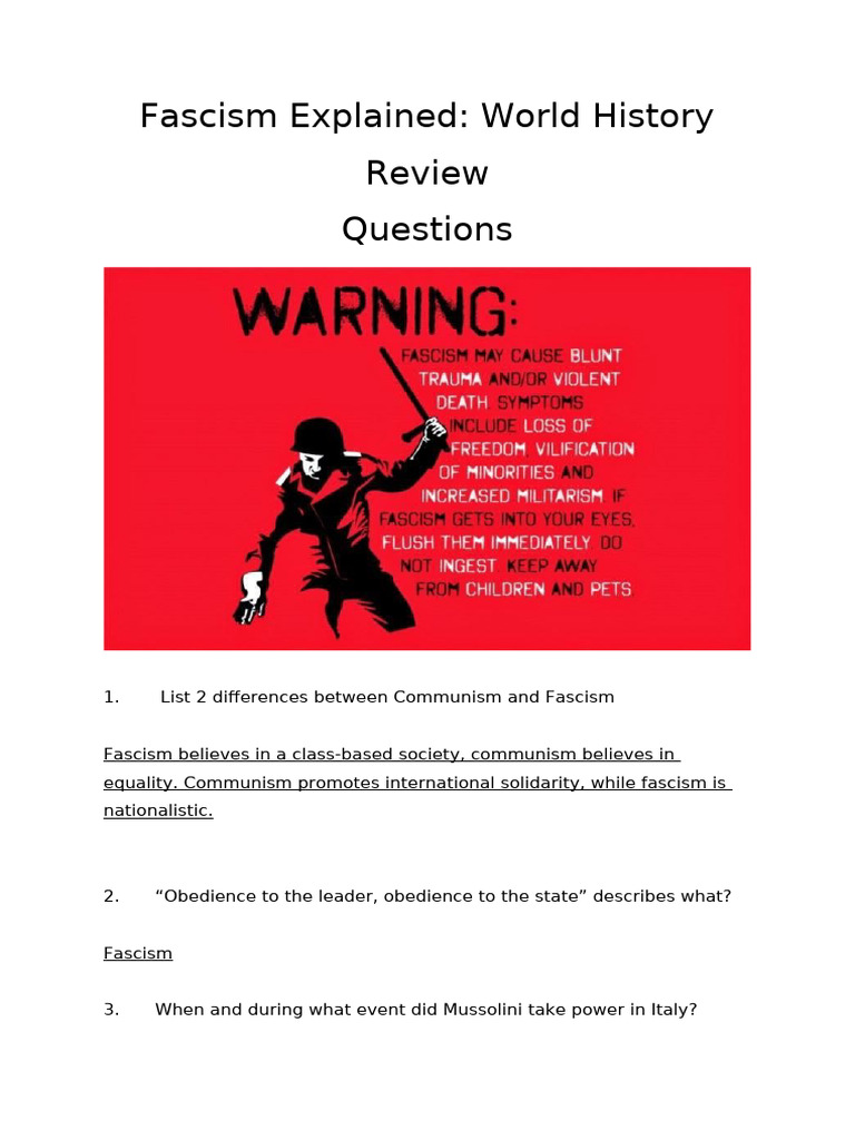 Fascism Explained - World History Review - Doco Questions-1 | PDF ...