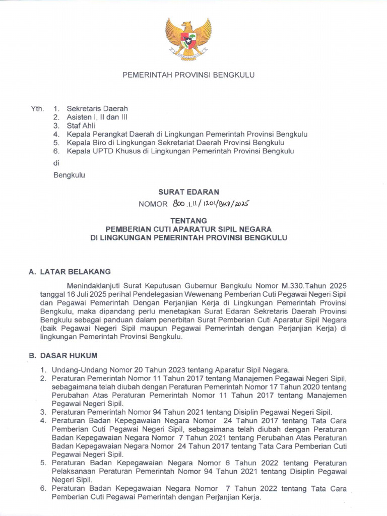 SE Pemberian Cuti ASN - 2025 | PDF
