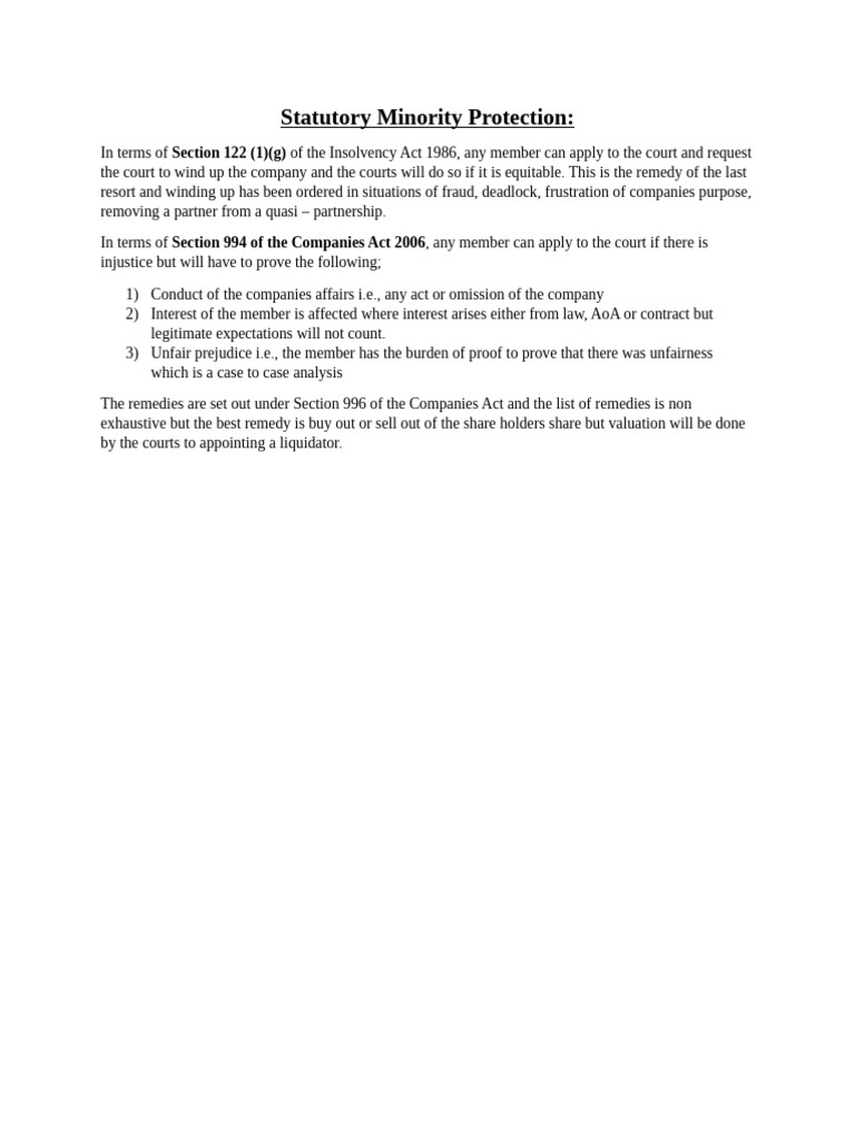 Statutory Minority Protection | PDF