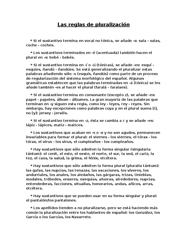 Reglas de Pluralización y Género | PDF | Unidades Semánticas | Lingüística