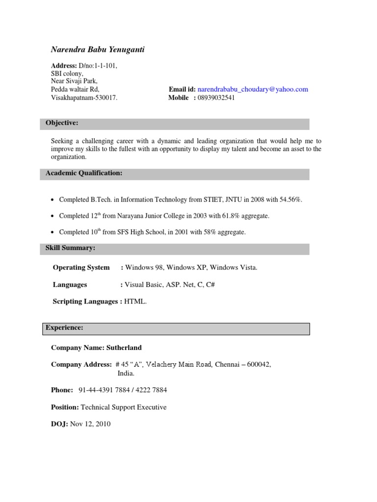 Resume of Narendra Babu Yenuganti | PDF | Career & Growth | Computers