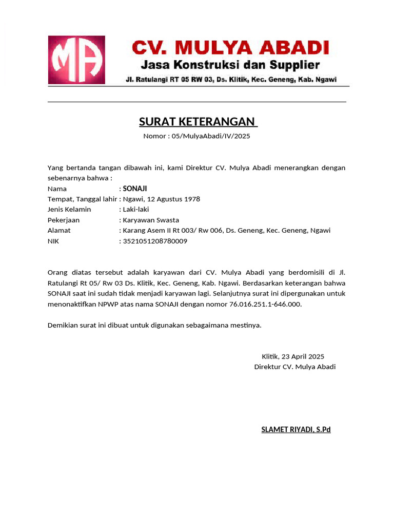 Surat Paklaring | PDF