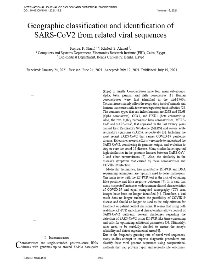 Geographic Classification and Identification of Sars-Cov | PDF ...